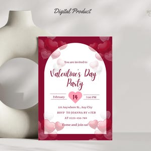 Elegant Valentines Day Party Invitation 5x7 Digital Invitation Editable ...