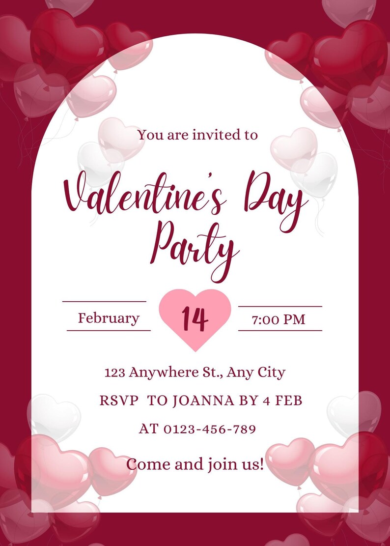 Elegant Valentines Day Party Invitation 5x7 Digital Invitation Editable ...