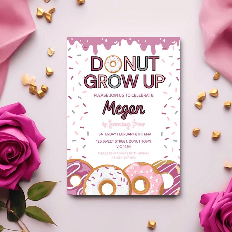 Donut Grow up Birthday Invitation Editable Canva Template Instant ...