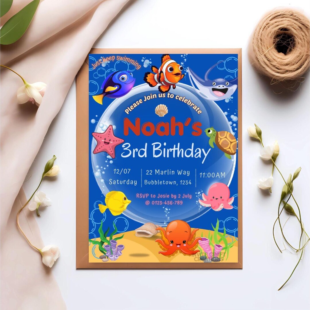 Finding Nemo Birthday Invitation | Nemo Theme Birthday| Editable 5X7 ...