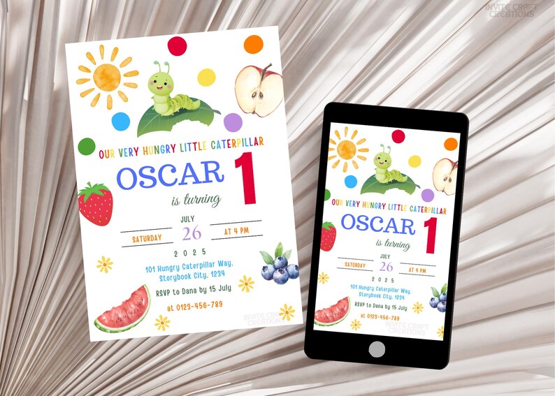 Editable Very Hungry Caterpillar Digital Birthday Invitation Template ...