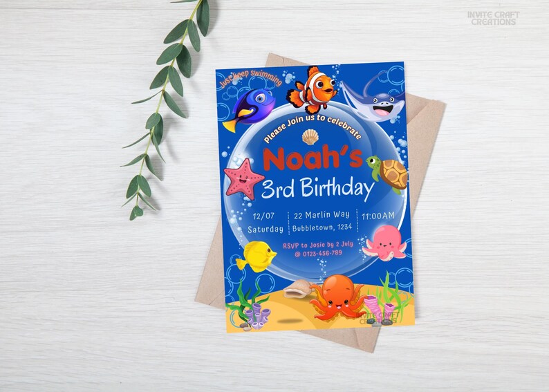 Finding Nemo Birthday Invitation | Nemo Theme Birthday| Editable 5X7 ...
