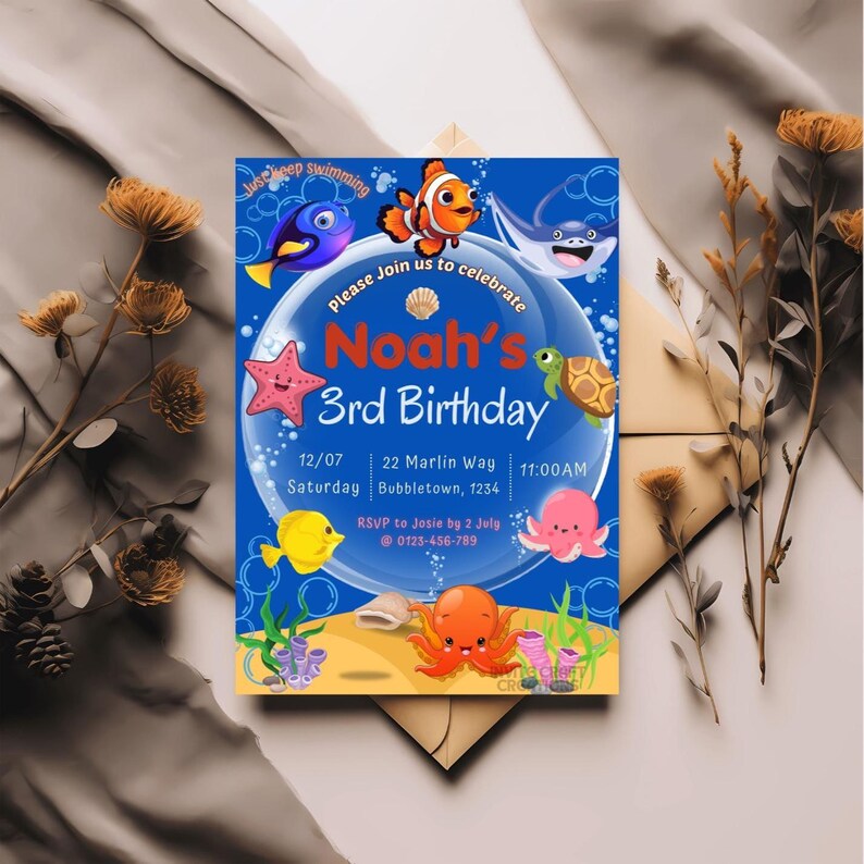 Finding Nemo Birthday Invitation | Nemo Theme Birthday| Editable 5X7 ...