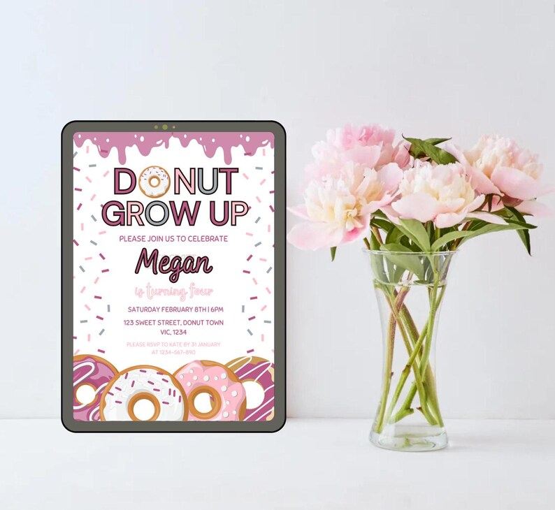 Donut Grow up Birthday Invitation Editable Canva Template Instant ...