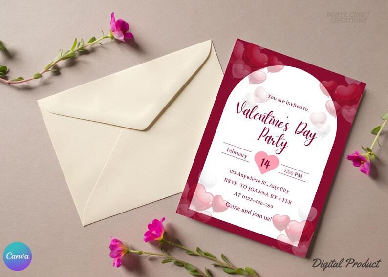 Elegant Valentines Day Party Invitation 5x7 Digital Invitation Editable ...
