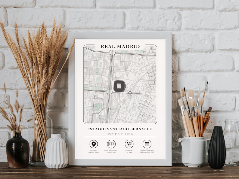 Estadio Santiago Bernabeu Stadium Map: Real Madrid Home Decor (digital ...