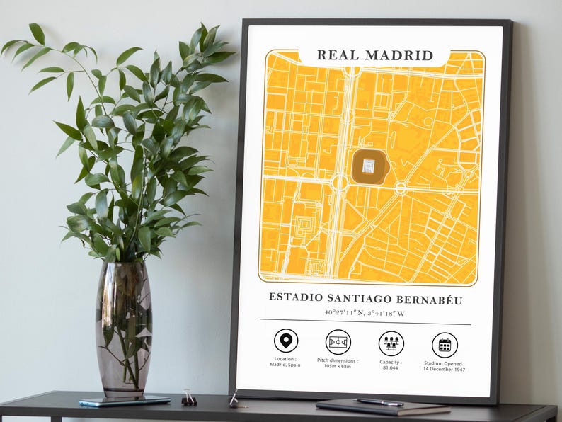 Estadio Santiago Bernabeu Stadium Map: Real Madrid Home Decor (digital ...