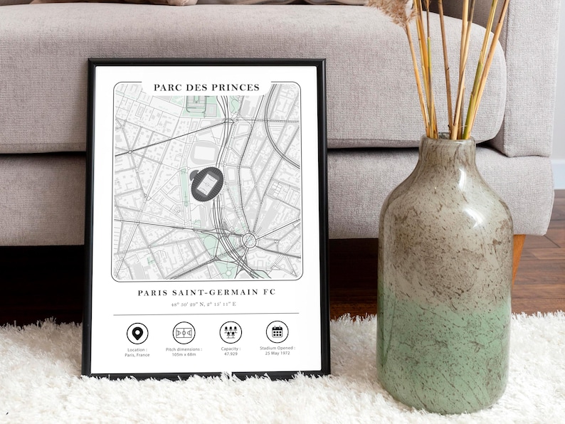 Parc Des Princes Stadium Map | Paris Saint-germain FC Art (digital ...