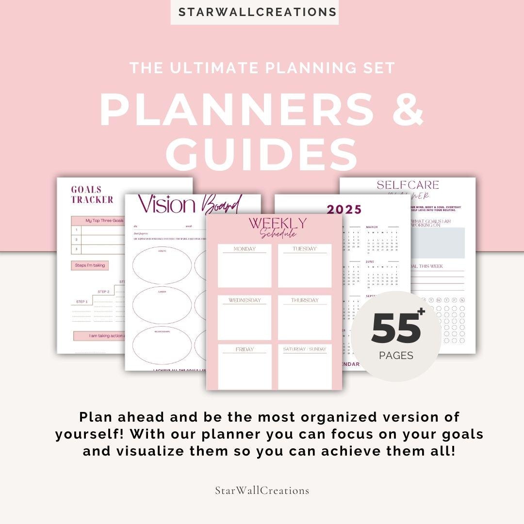 Minimalist Pink Planner 2024 2025 Weekly Full Calendars Vision Board ...