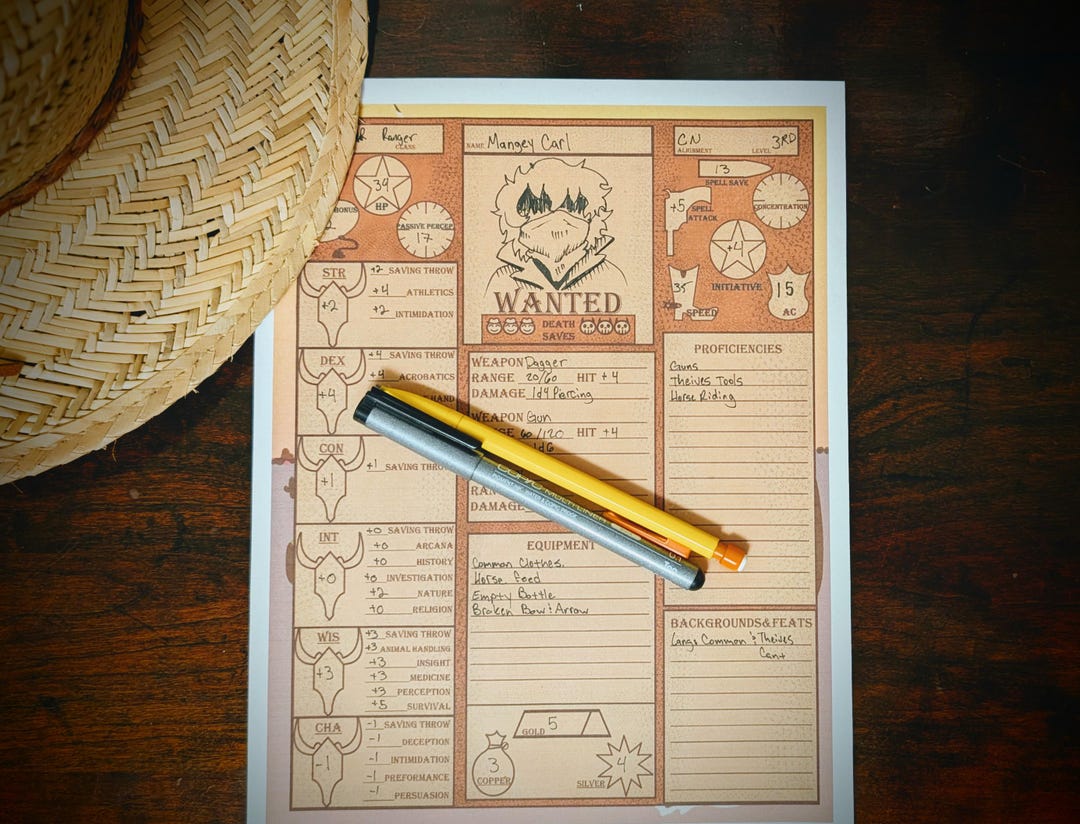 Western Character Sheet - Etsy