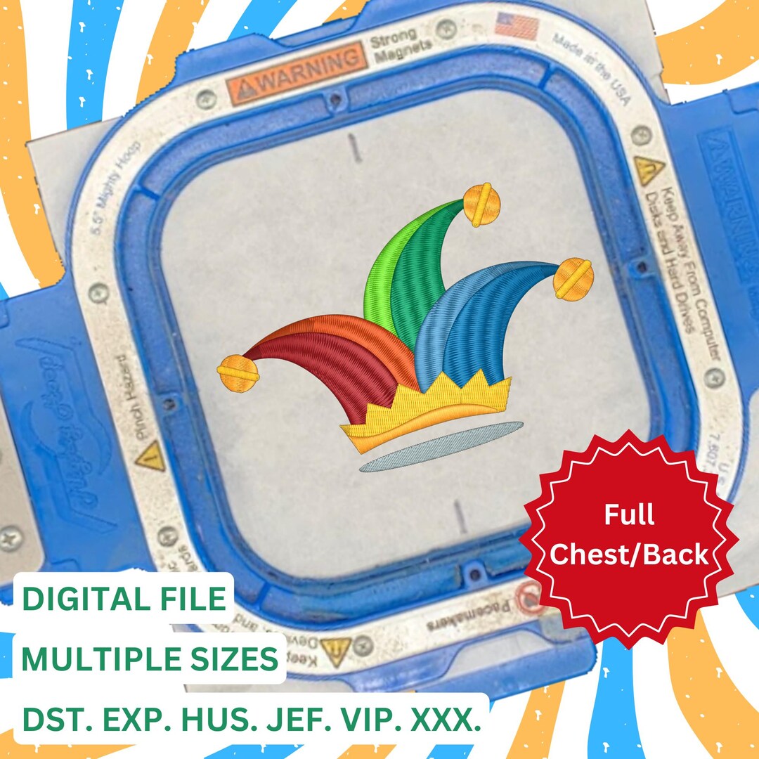 Fun Jester Hat Embroidery Pattern Circus Themed Embroidery Design for ...