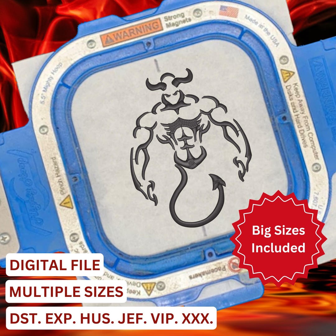 Classic Evil Devil Embroidery Pattern Red Demon Embroidery Design for ...