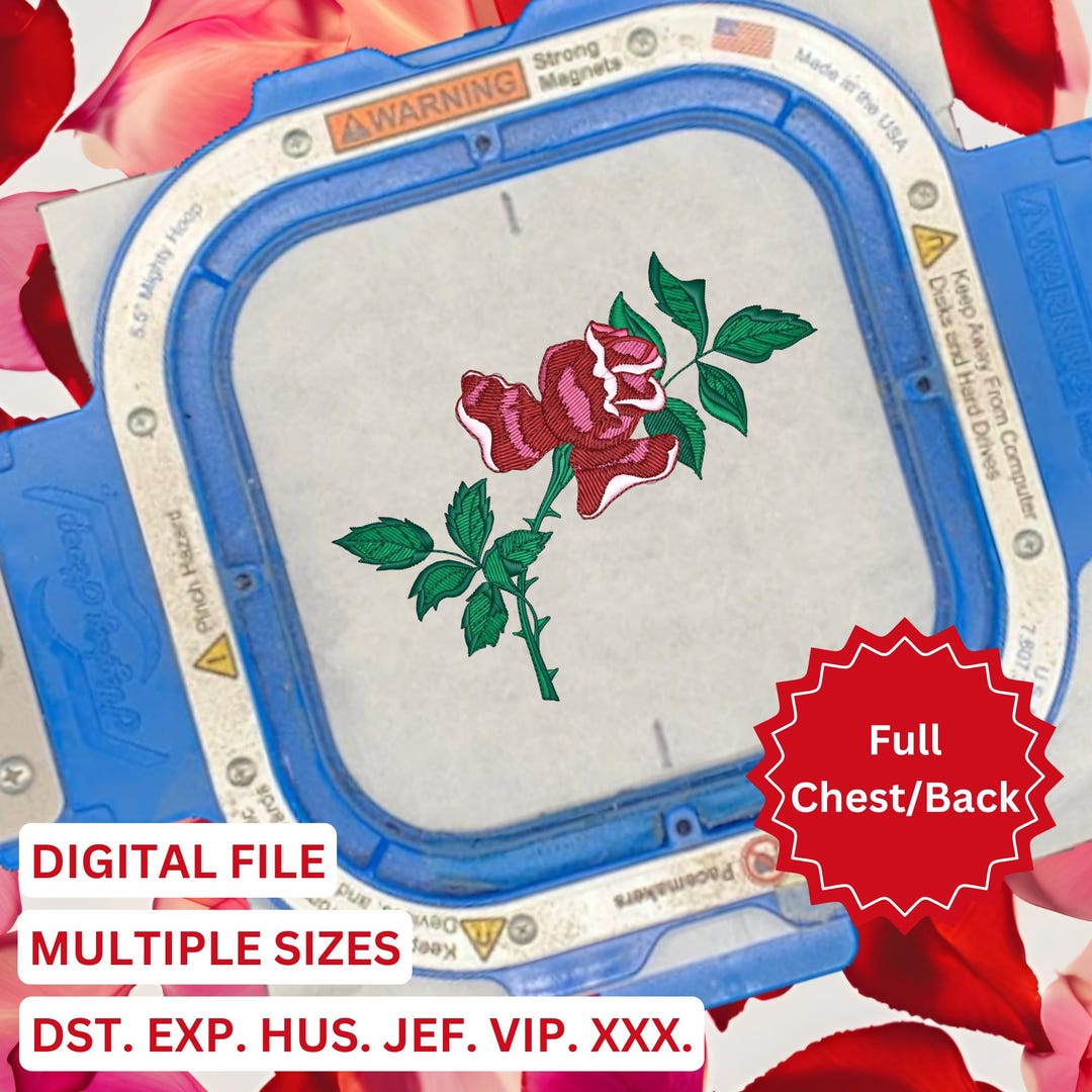 Red Rose Embroidery Pattern for Machine Embroidery Modern Flower ...