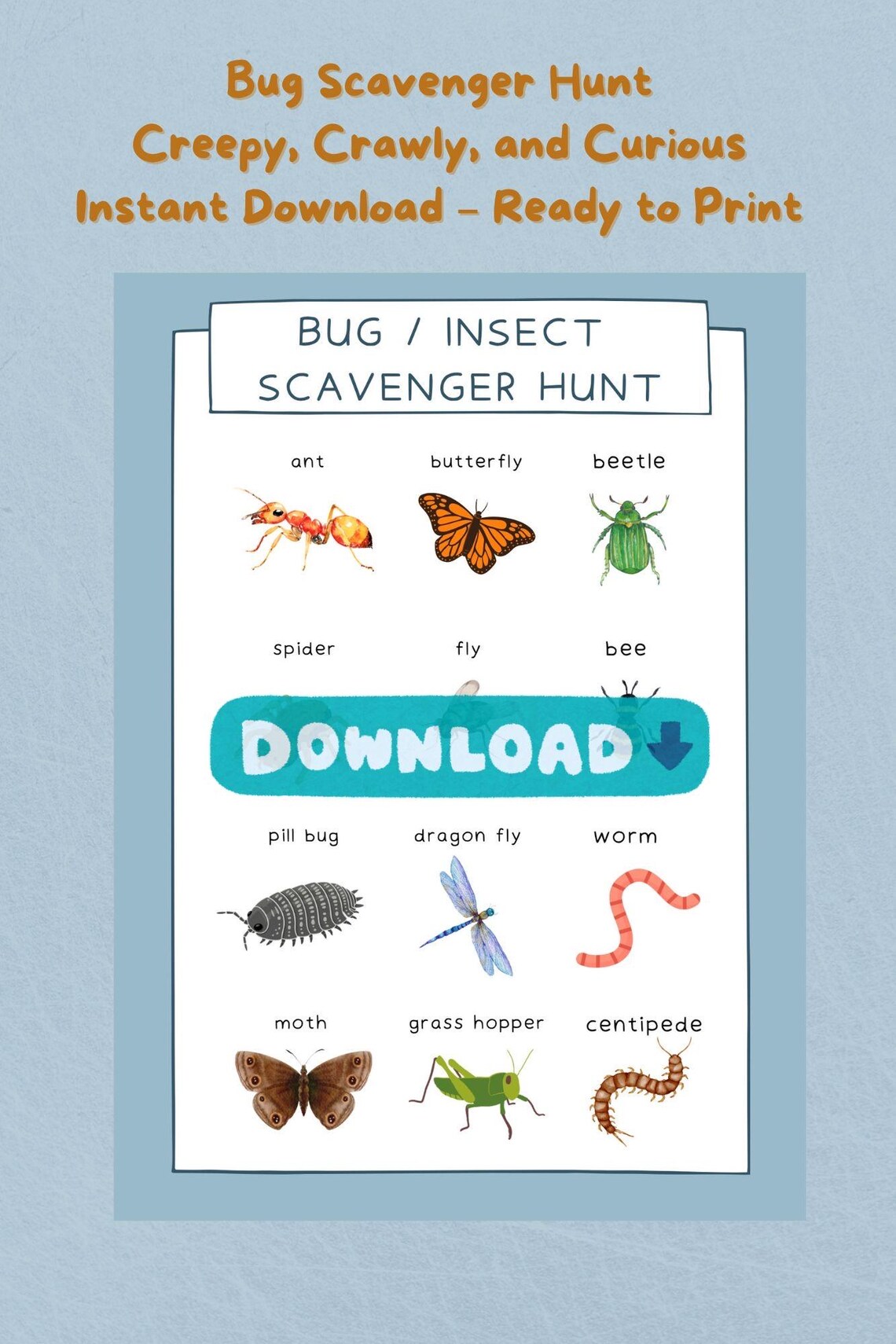 Bug Scavenger Hunt Printable | Outdoor Kids Activity (PDF Download) - Etsy