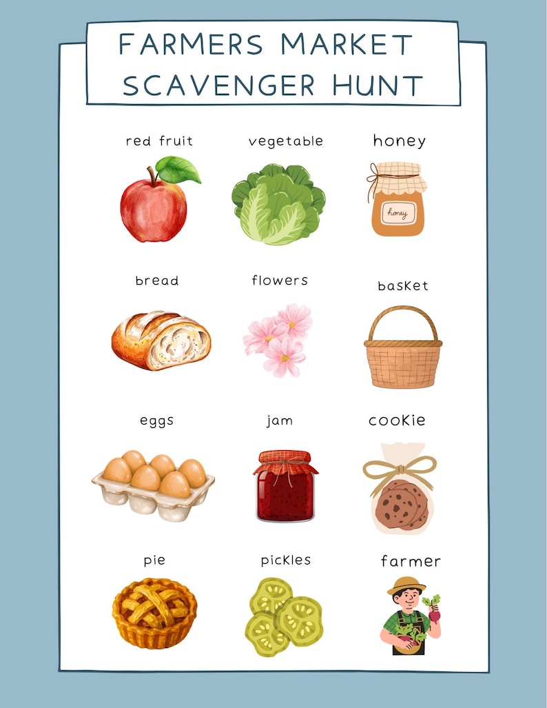 Farmers Market Scavenger Hunt | Kids Outdoor Activity (PDF Download) - Etsy