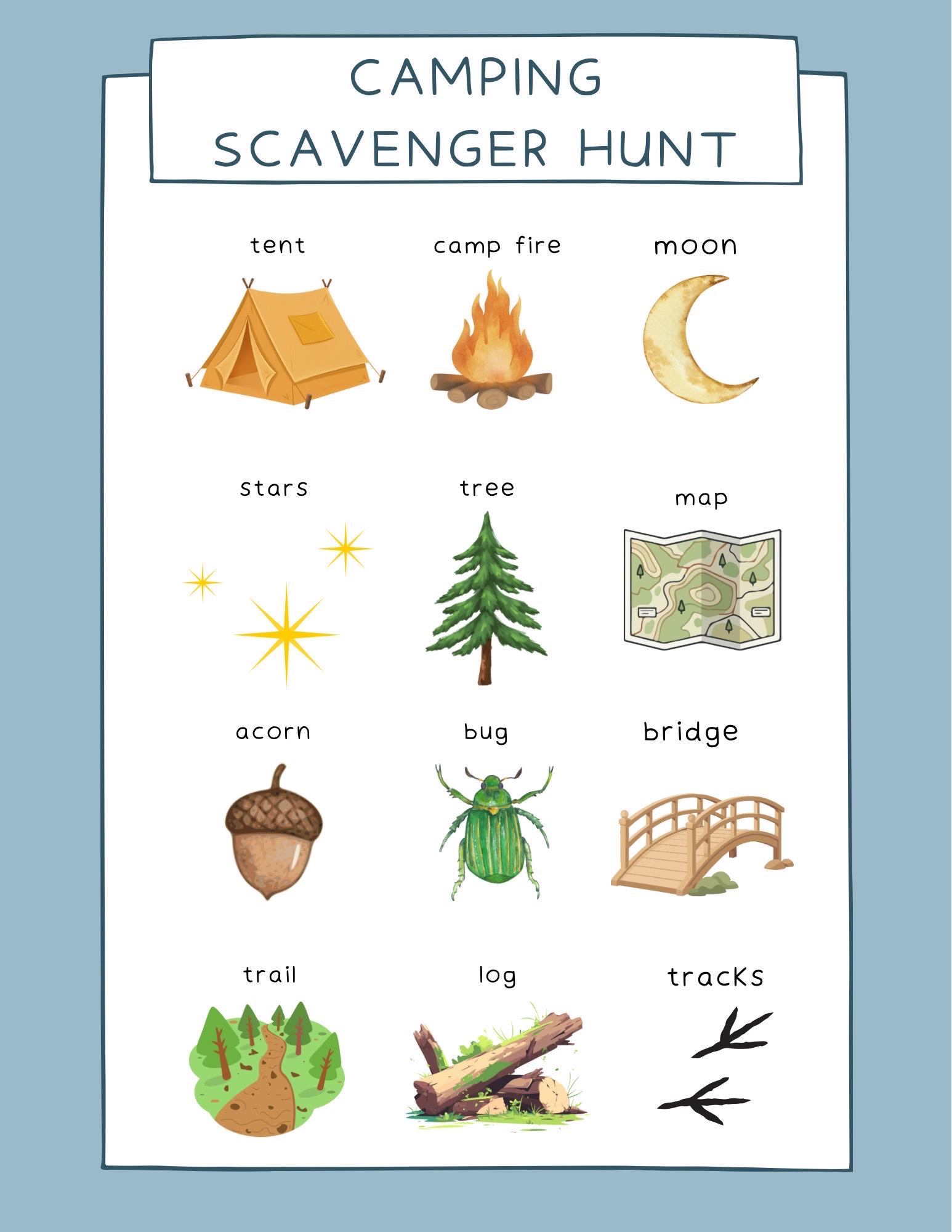 Camping Scavenger Hunt Printable | Outdoor Activity for Kids | Nature ...
