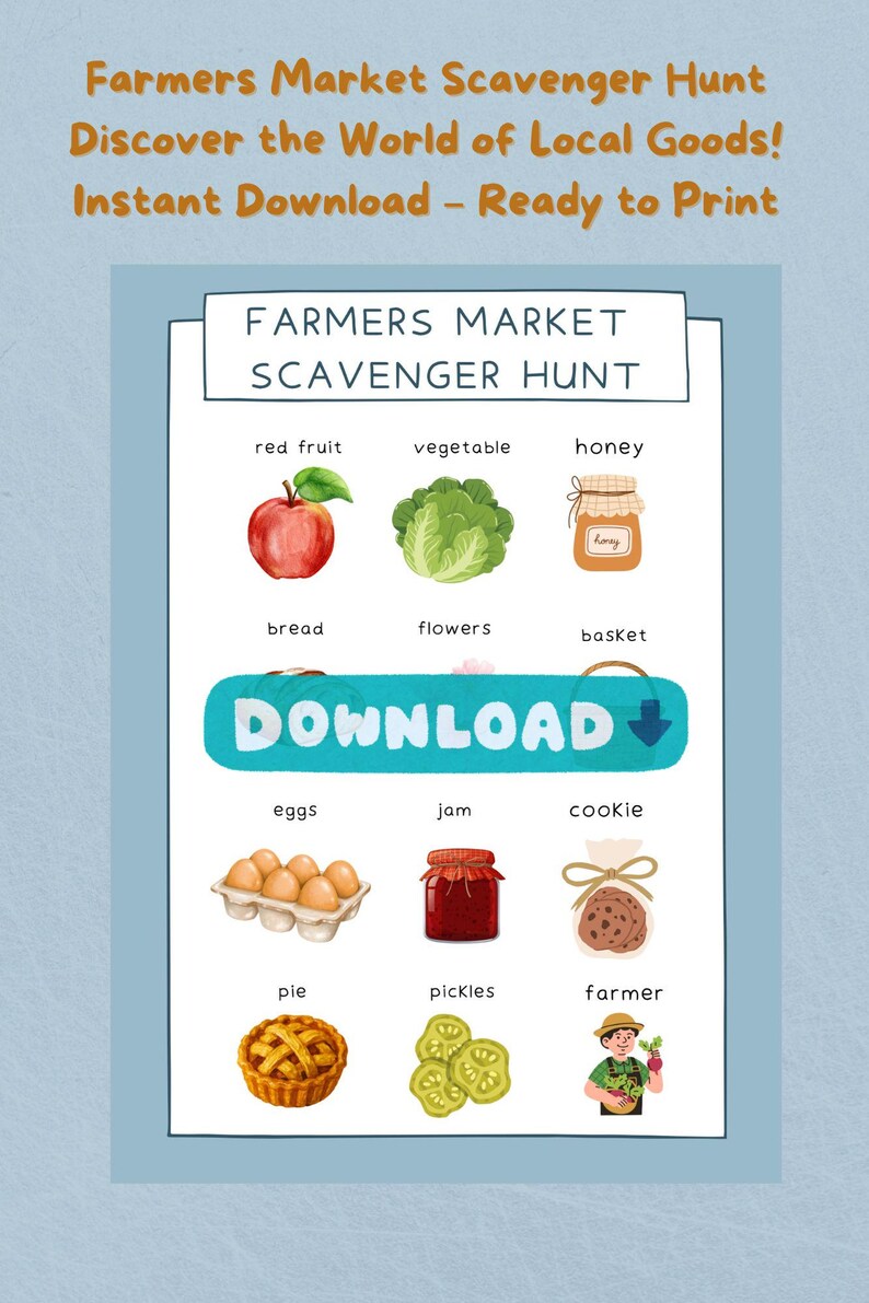 Farmers Market Scavenger Hunt | Kids Outdoor Activity (PDF Download) - Etsy
