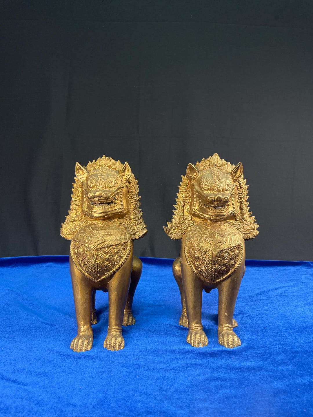 Vintage Gilt Bronze Temple Guardian Lion Statues, Pair of Thai/burmese ...