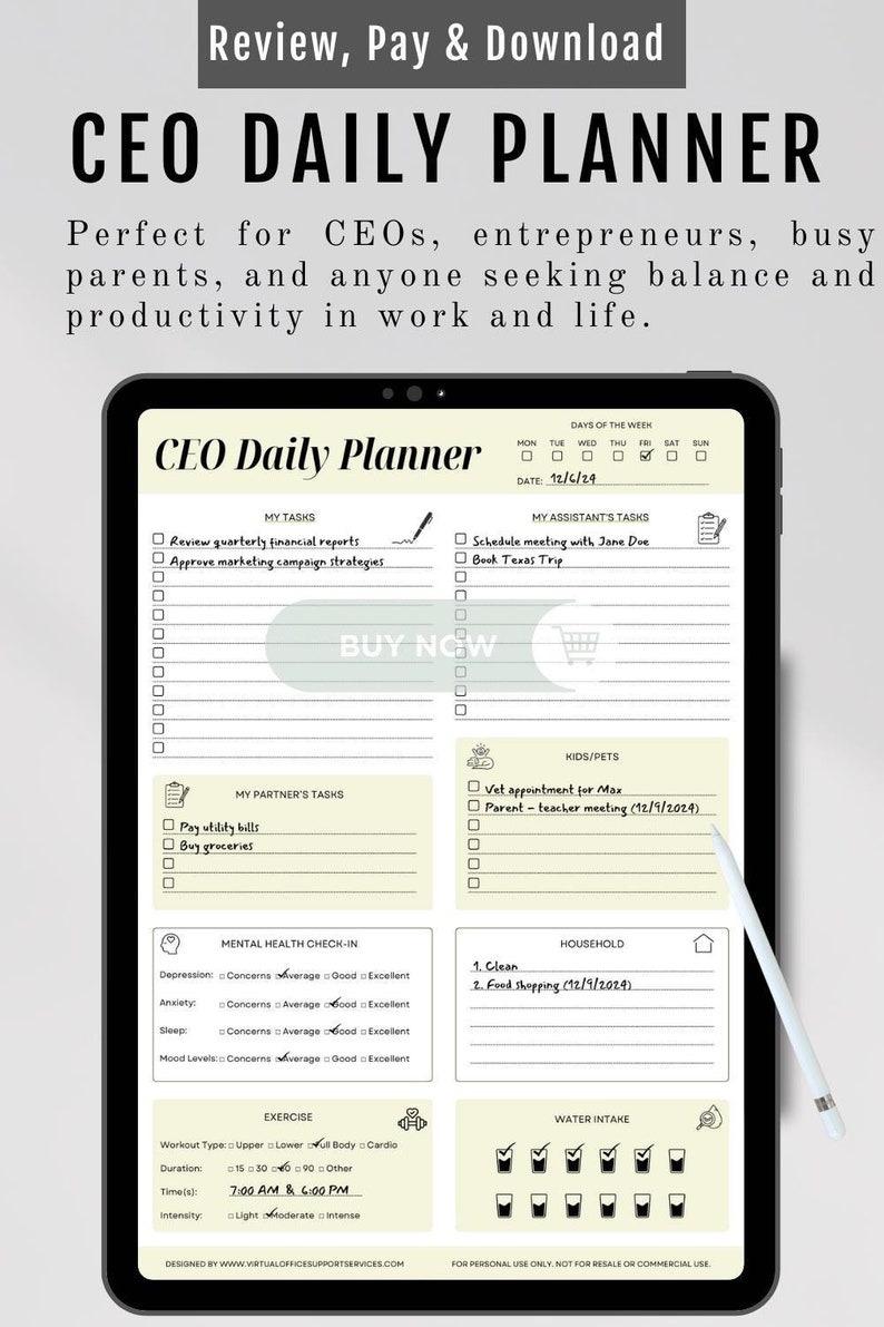 CEO Daily Planner: Printable PDF Organizer (letter, A4, A5) - Etsy