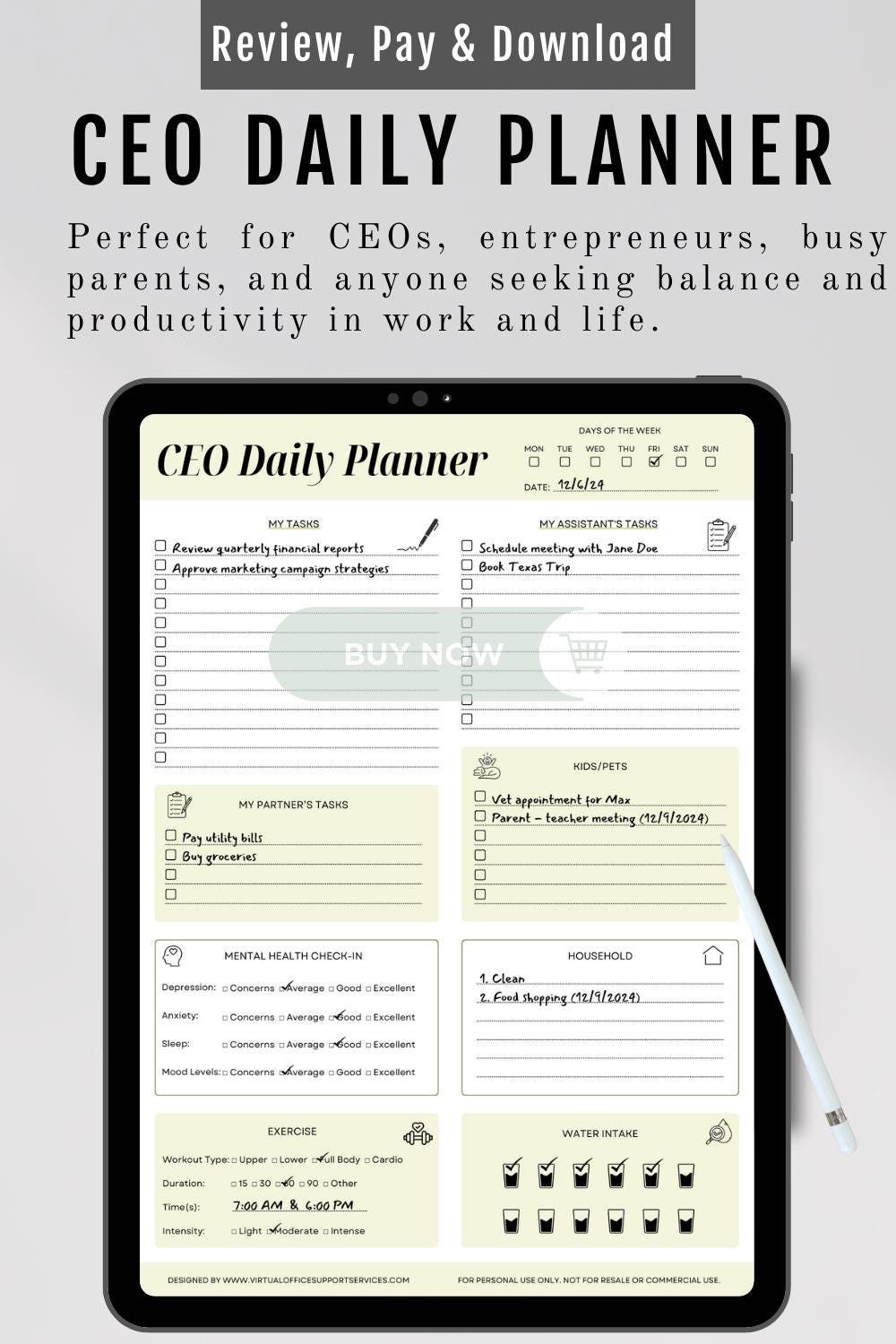 CEO Daily Planner: All-in-one PDF Printable Organizer for Small ...