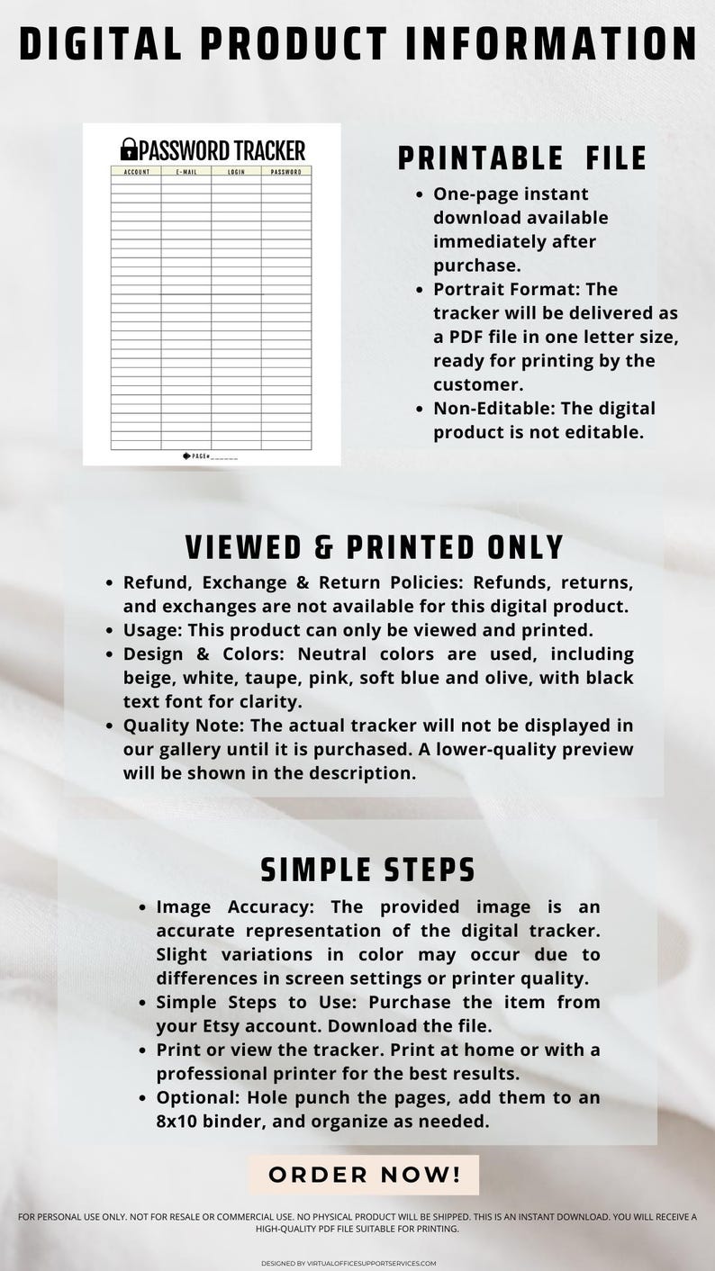 Printable Password Tracker PDF – One-page Letter Size Hack-proof ...