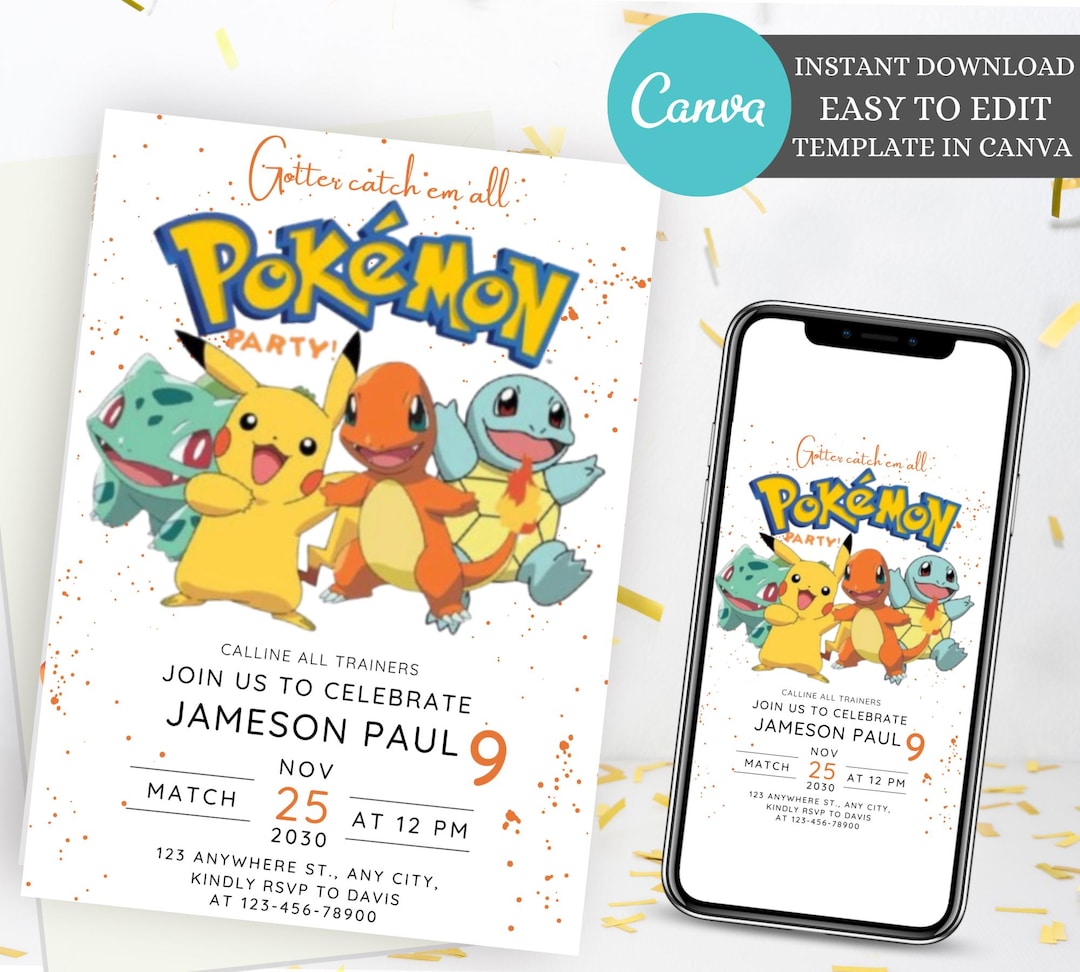 Editable Printable Birthday Pokemon Invitation, Anime Birthday ...