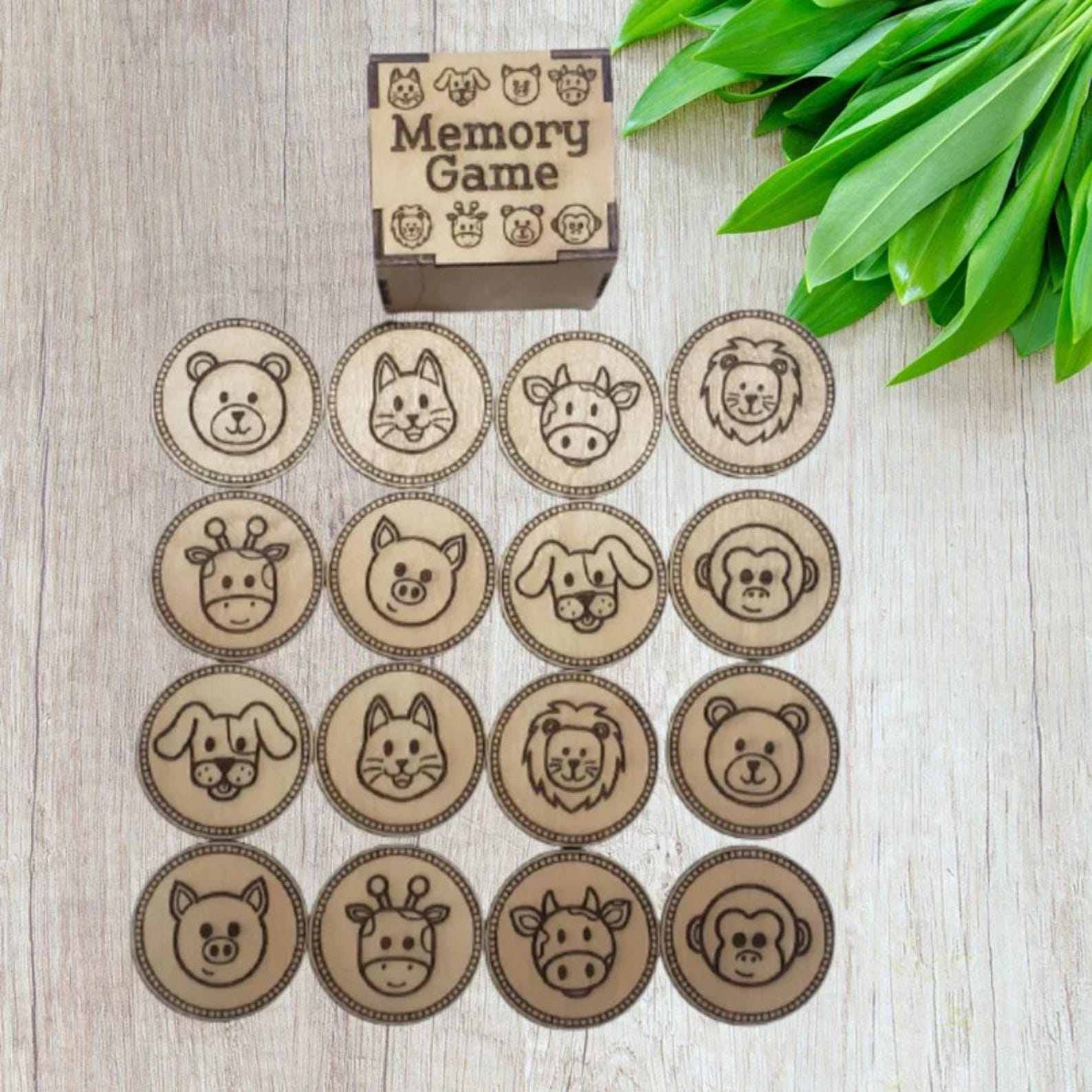 Kids Animal Memory Game, Wooden Memory Game - Etsy