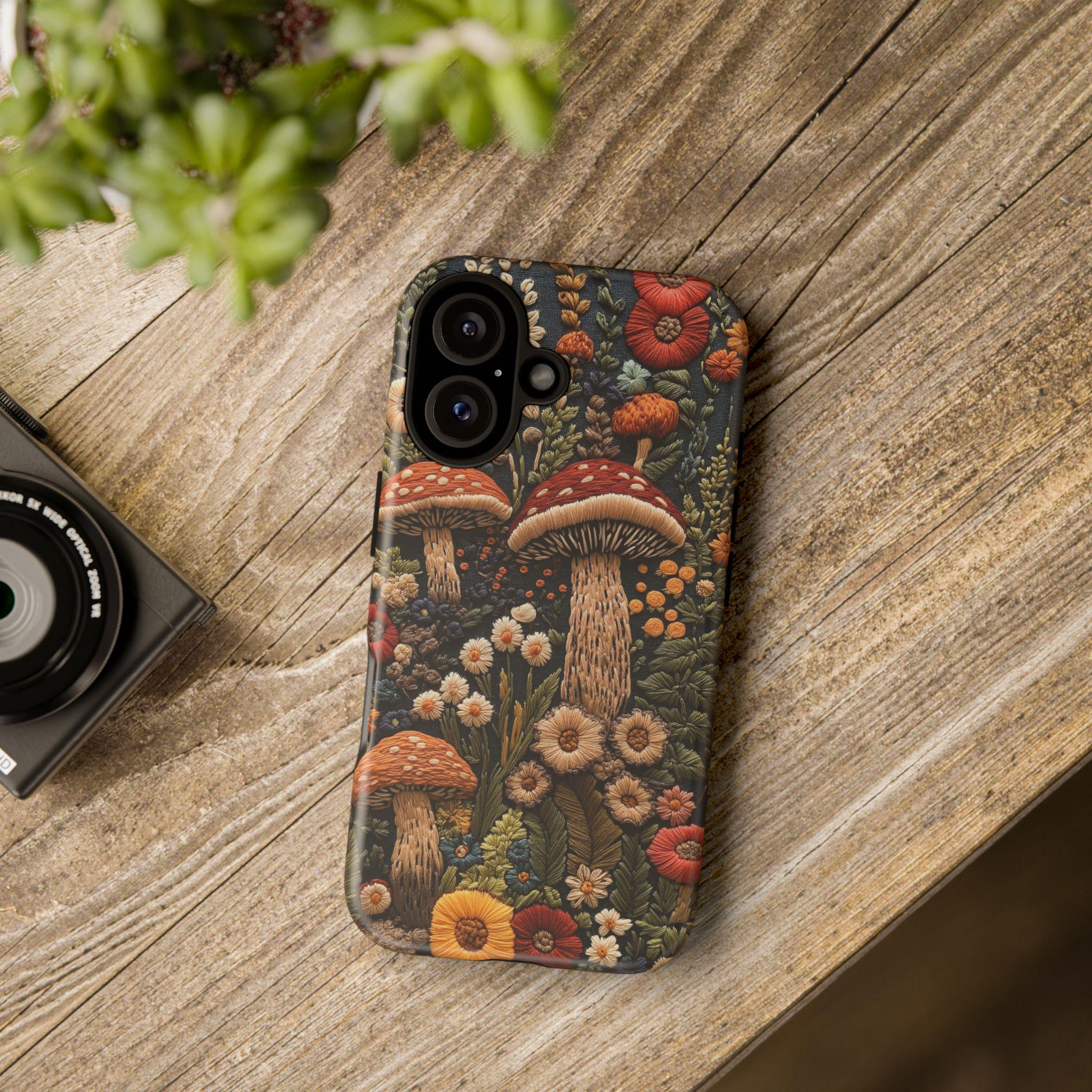 Cottagecore Mushroom Phone Case: Embroidered Nature Design, Durable ...