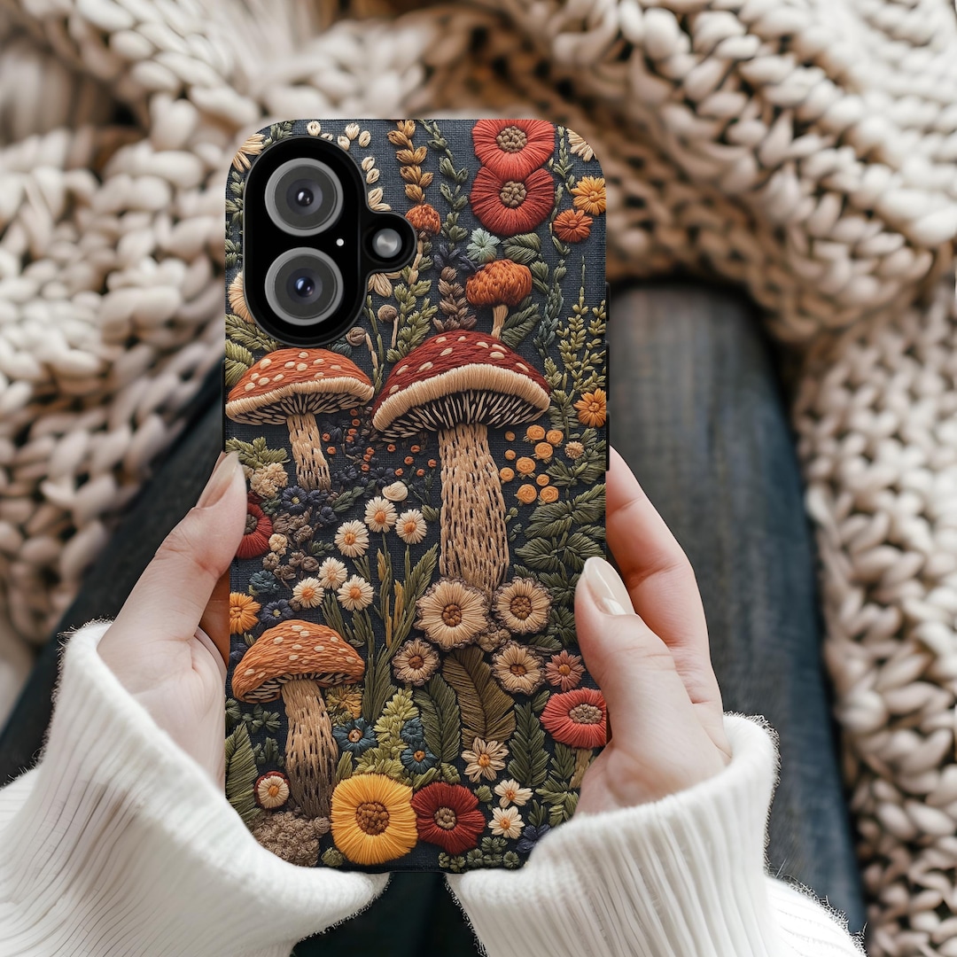 Cottagecore Mushroom Phone Case: Embroidered Nature Design, Durable ...