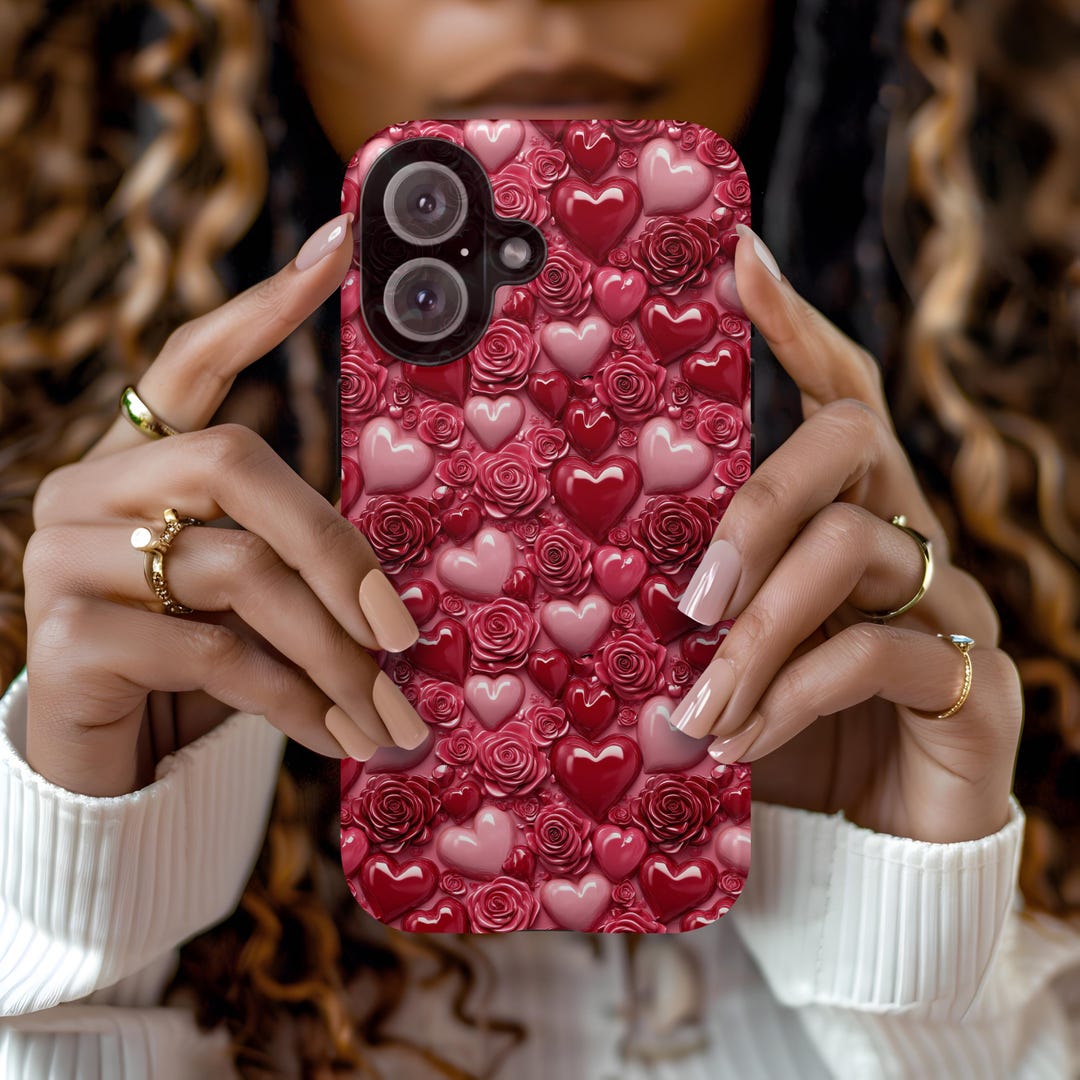 3D Effect Hearts and Roses Phone Case, Protective Love Theme Cover - Etsy
