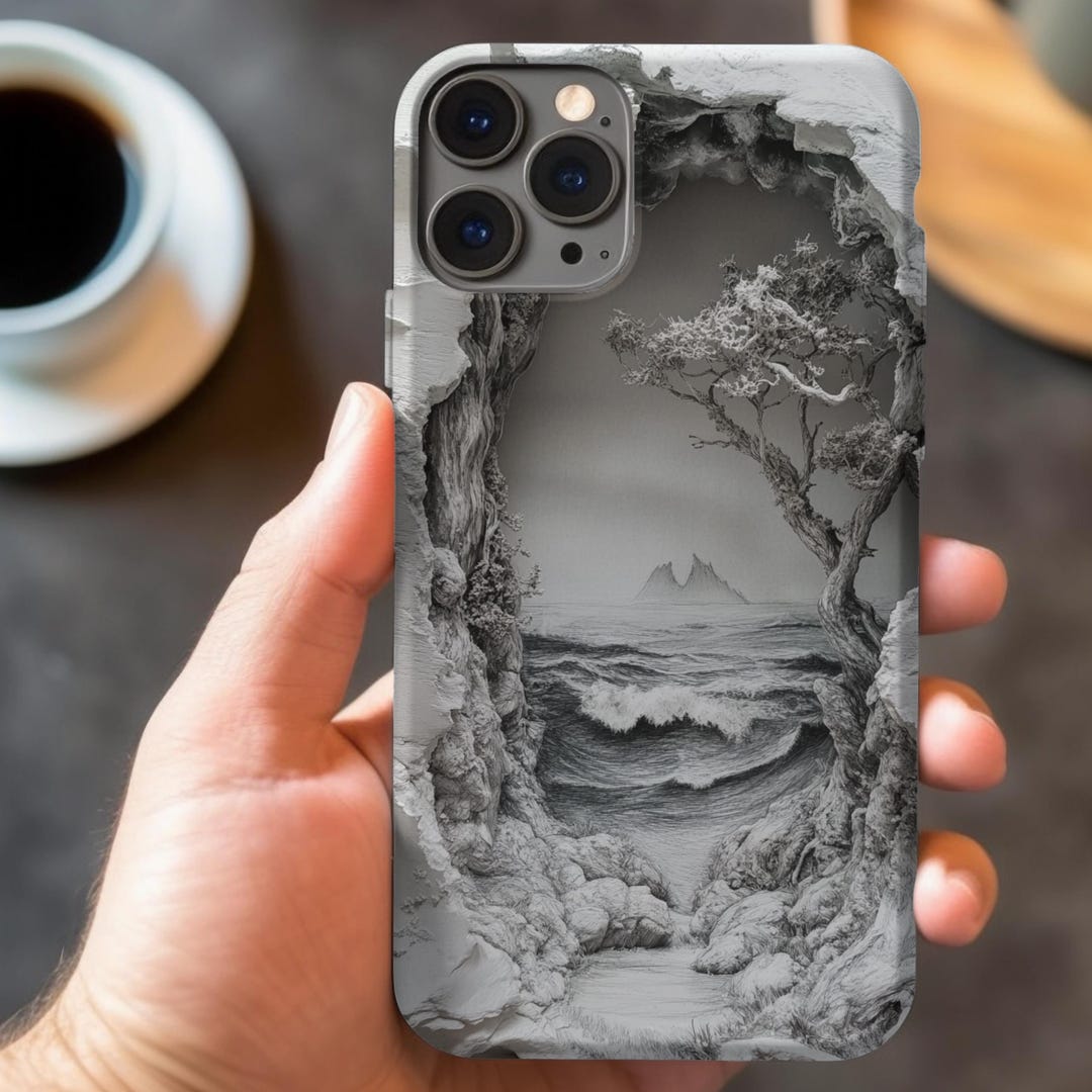 3D Plaster Beach Scene Phone Case: Textured Diorama Cover - Etsy