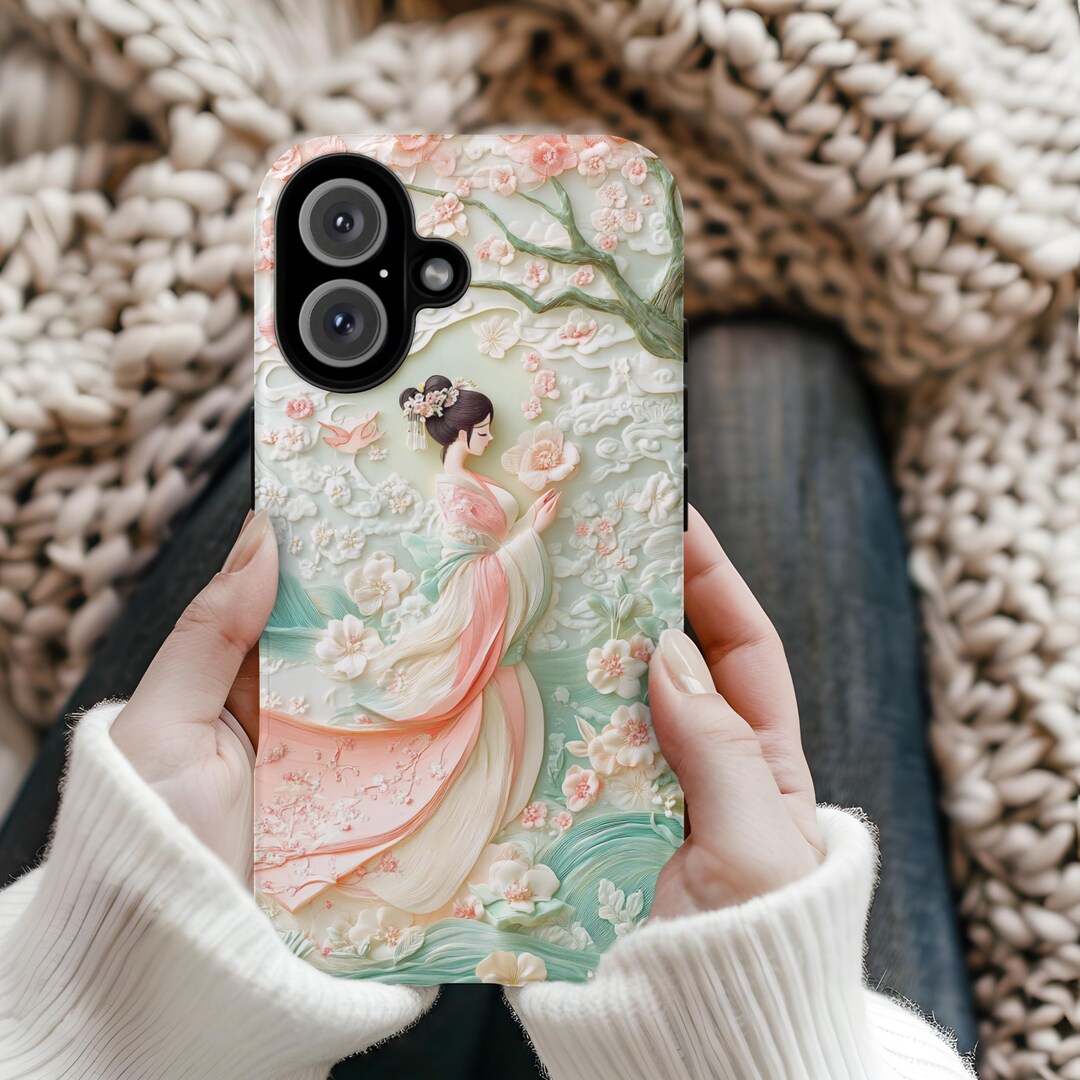 Chinese Lady Phone Case: 3D Floral Art, Durable Cover - Etsy