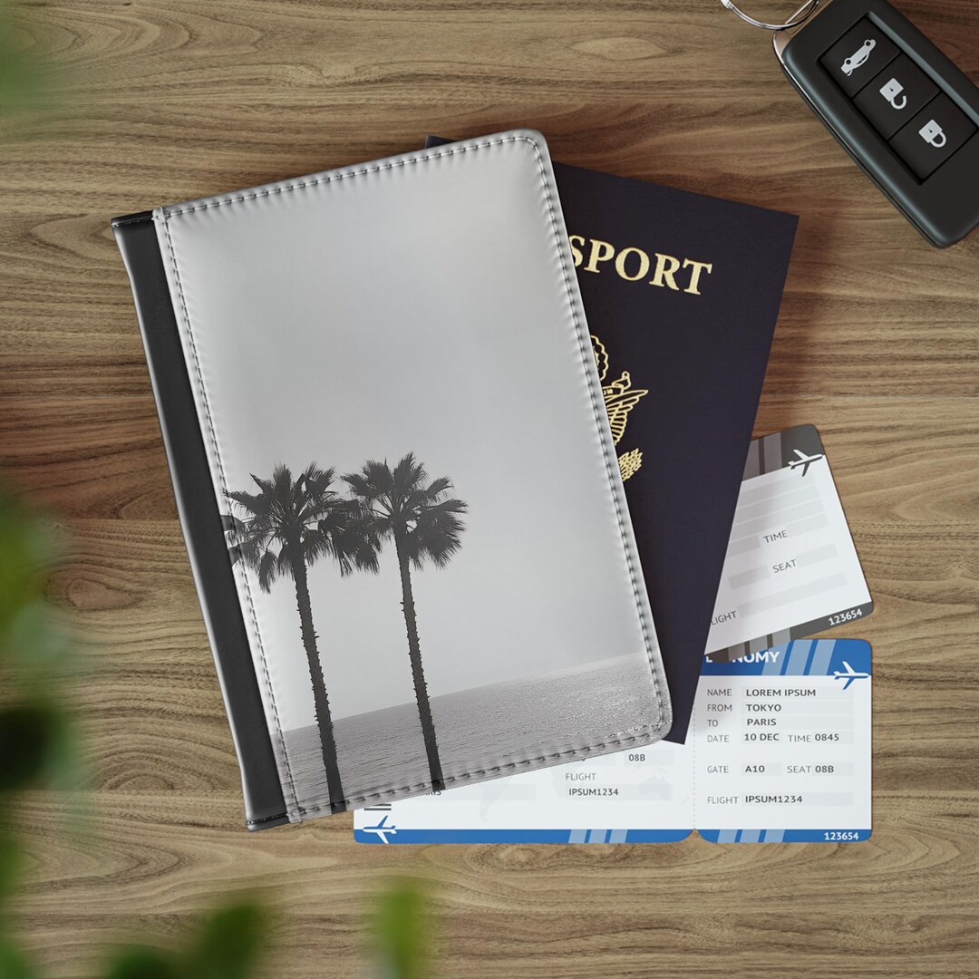 Minimalist Palm Tree Passport Cover | Monotone Beach Design for ...