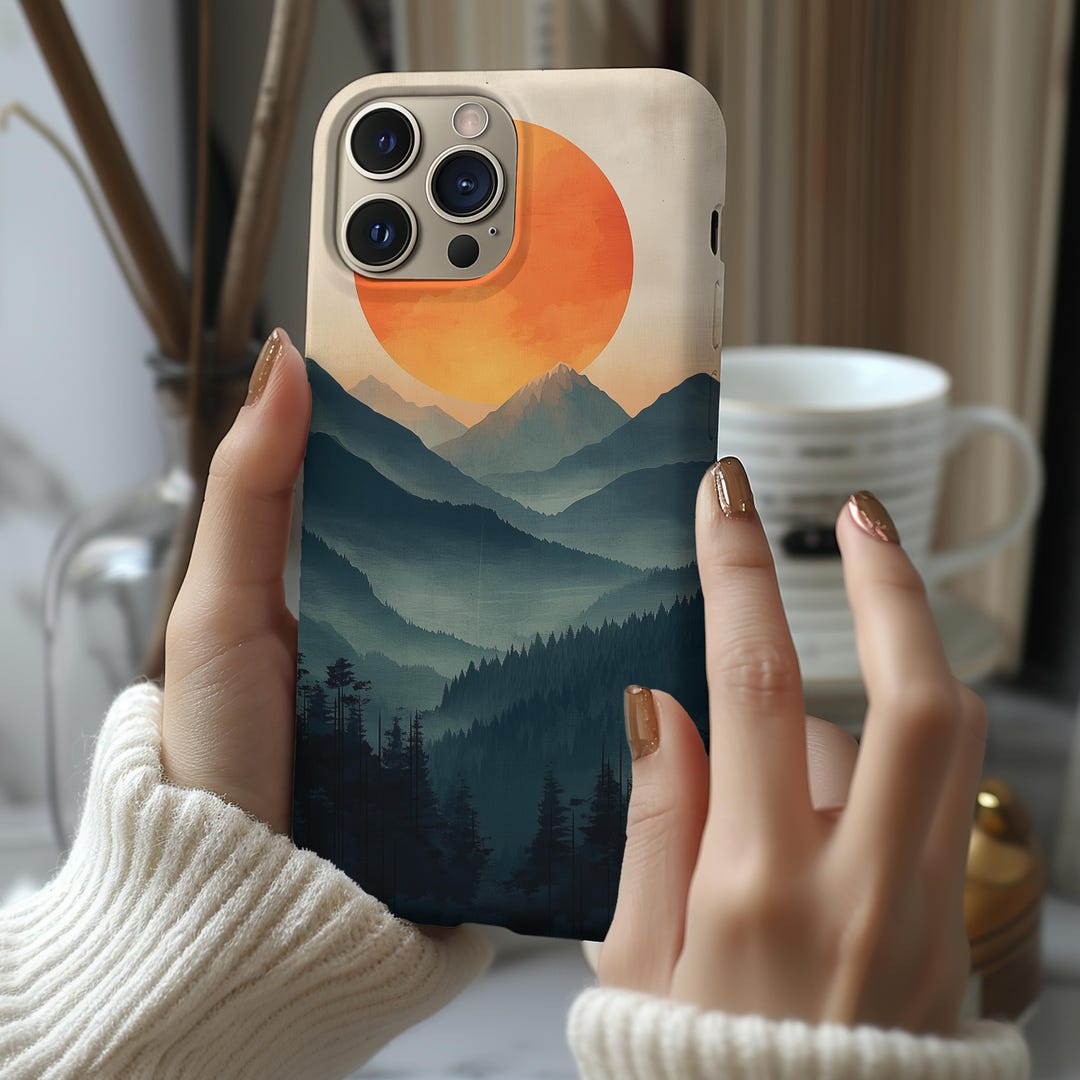 Retro Mountain Sunset Phone Case, Minimalist Durable Cover for iPhone ...