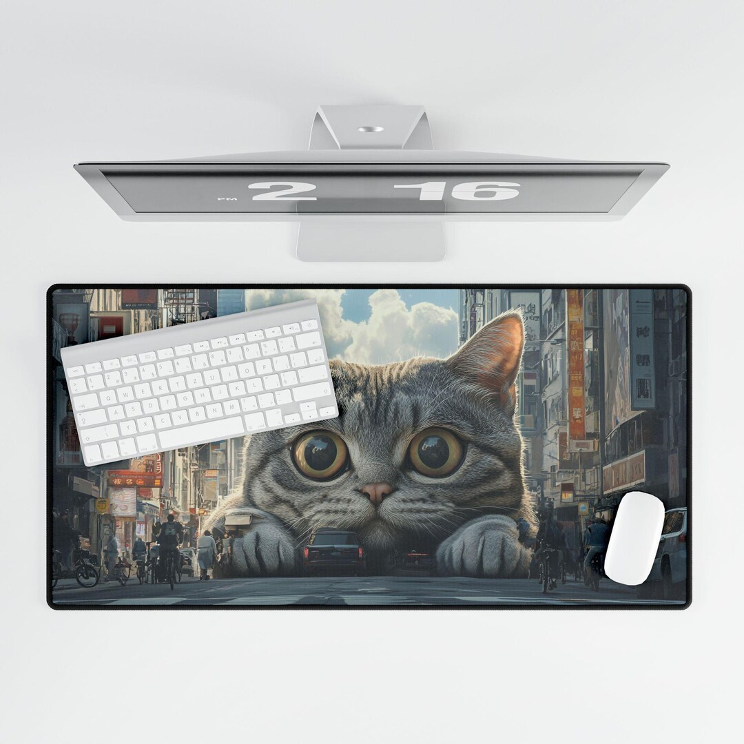 Giant Cat Desk Pad: Kawaii Japanese City Mouse Mat - XXL Gaming Mat - Etsy