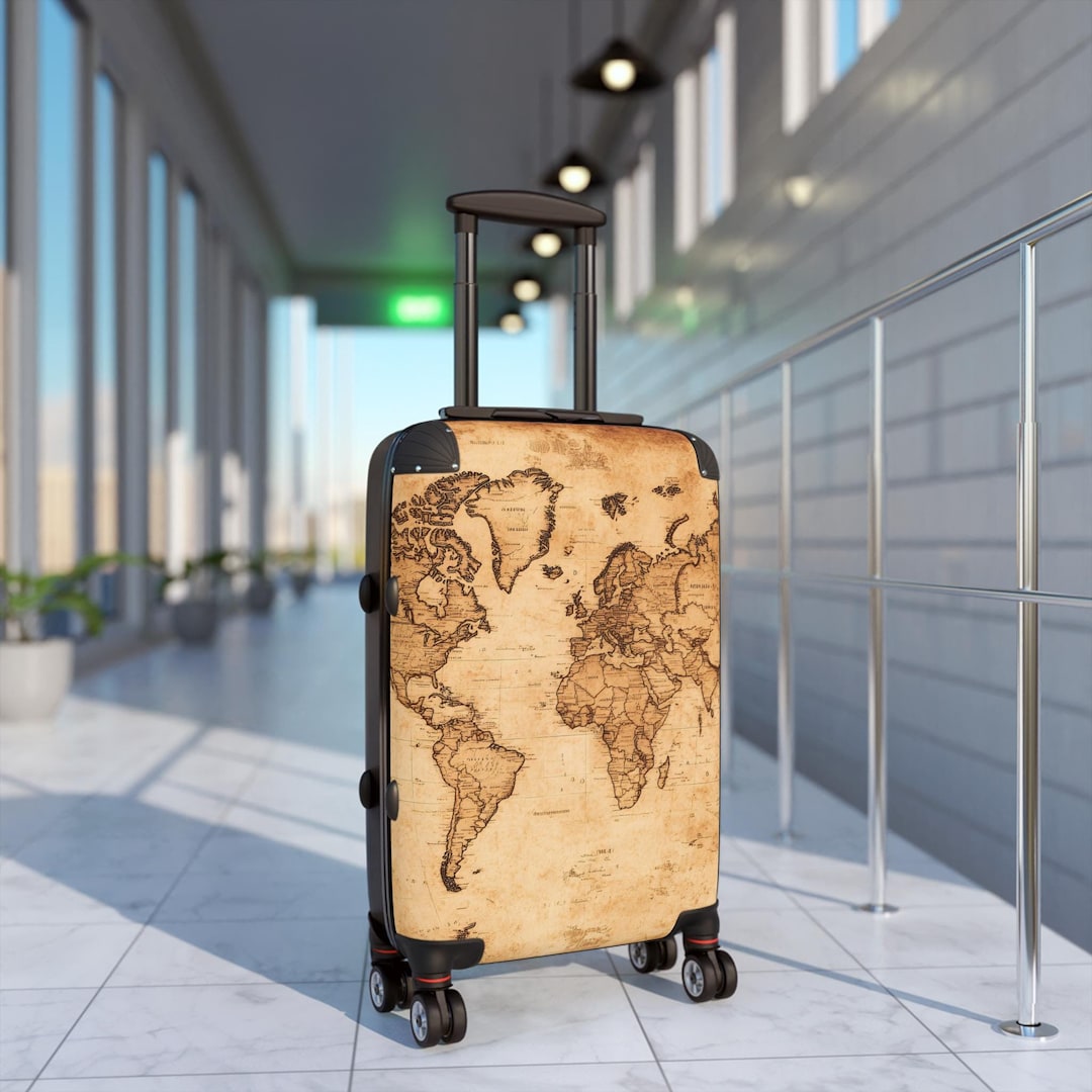 Vintage World Map Suitcase in Sepia Tones With 360 Swivel Wheels ...