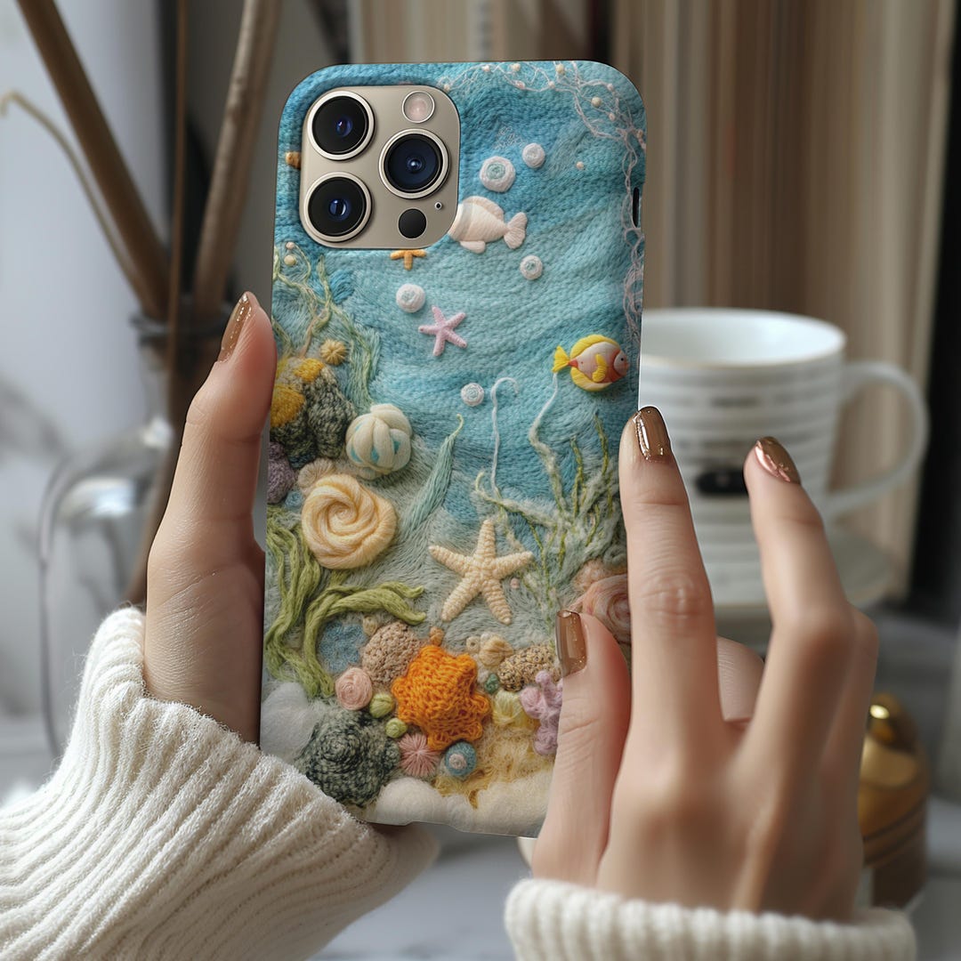 Felt Embroidered Ocean Phone Case, Tough Durable Cover, Fits iPhone ...