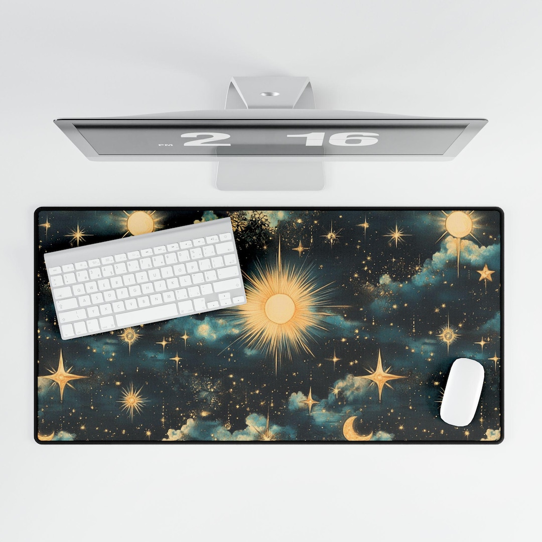 Vintage Celestial Desk Pad - Sun, Moon & Stars Desk Mat in Retro ...