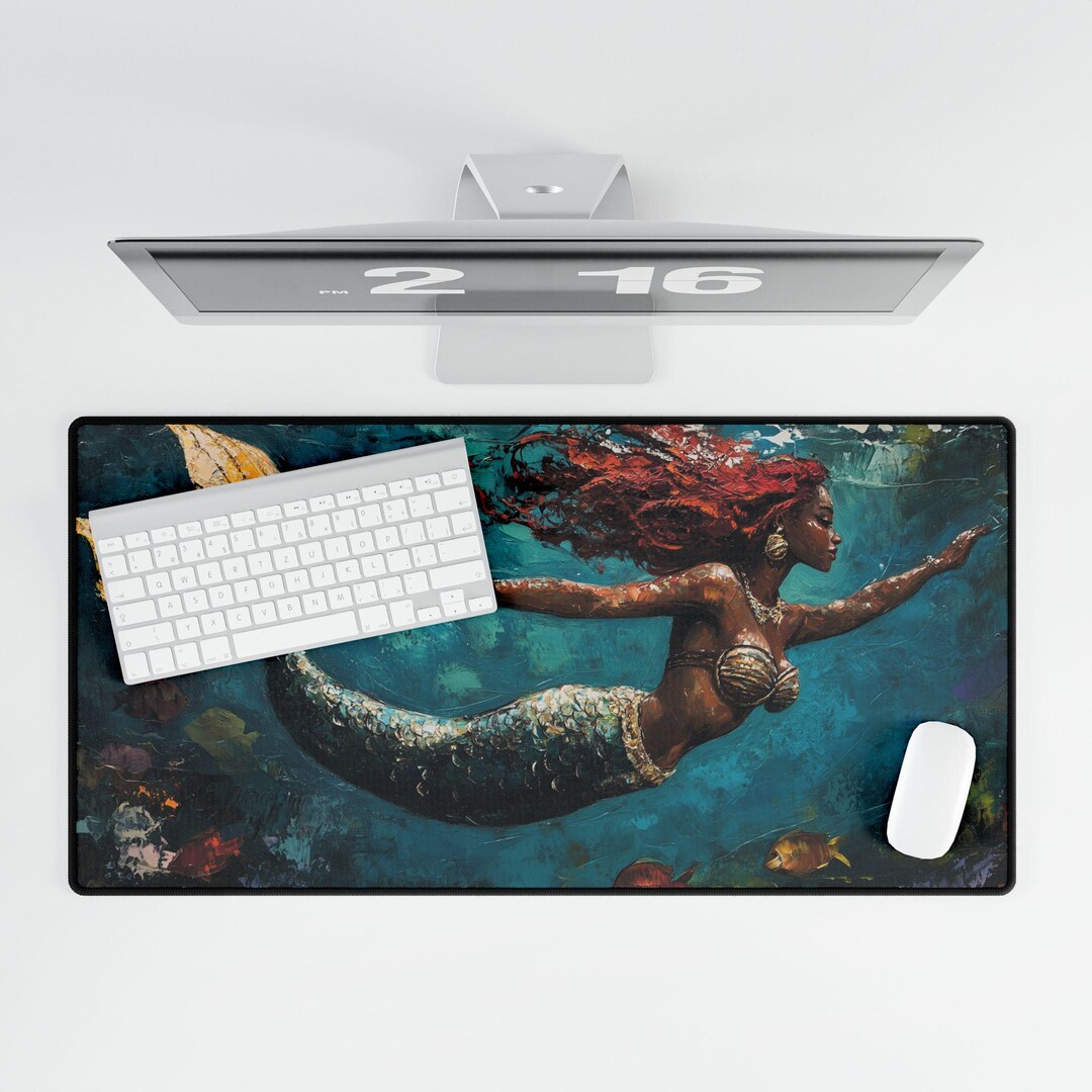 Mermaid Desk Pad: Oil Painting Style Underwater Desk Mat - Etsy