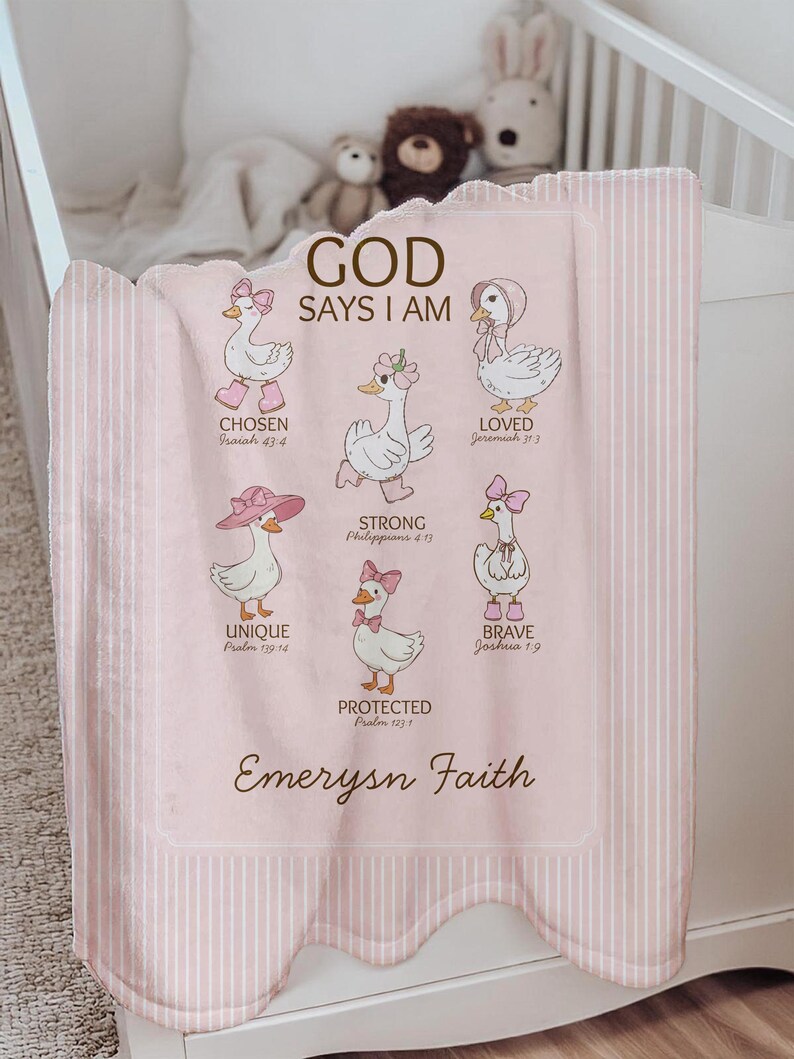 Personalized Christian Baby Blanket Baptism Bible Verse Gift Goose ...