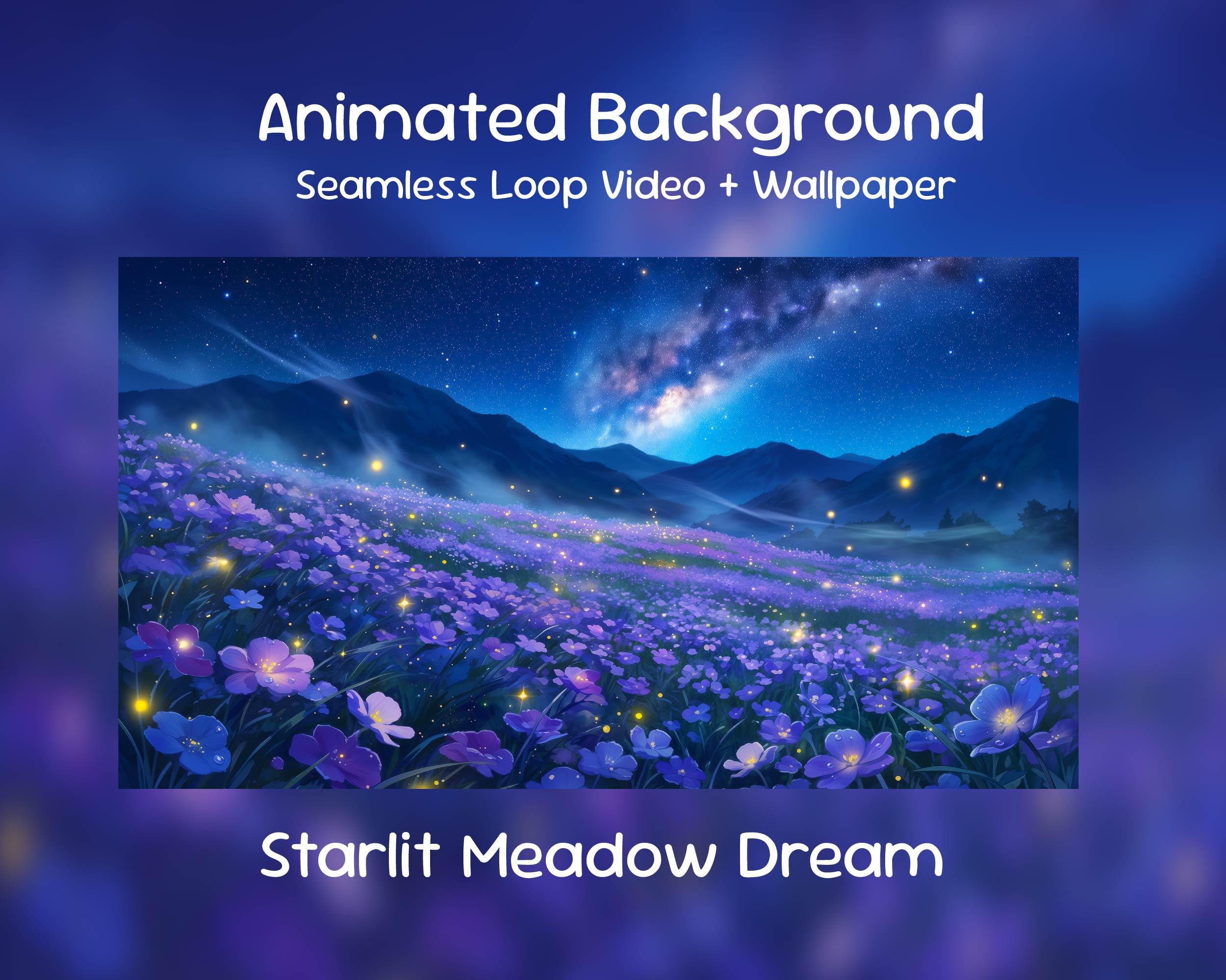 Anime Animated Background| Starlit Meadow Dream, Moonlit Flower Field ...