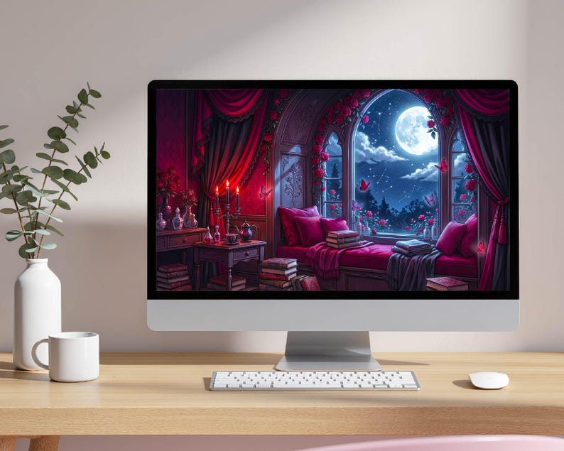 Crimson Gothic Night Anime Animated Background| Moonlit Red Rose ...