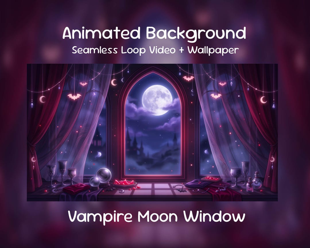 Anime Animated Background| Vampire Moon Window, Gothic Midnight, Dark ...