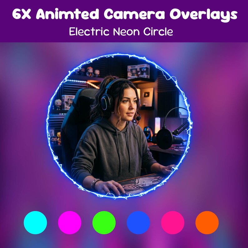 6 Circular Animated Webcam Overlay Twitch: Electric Neon, Facecam Frame ...
