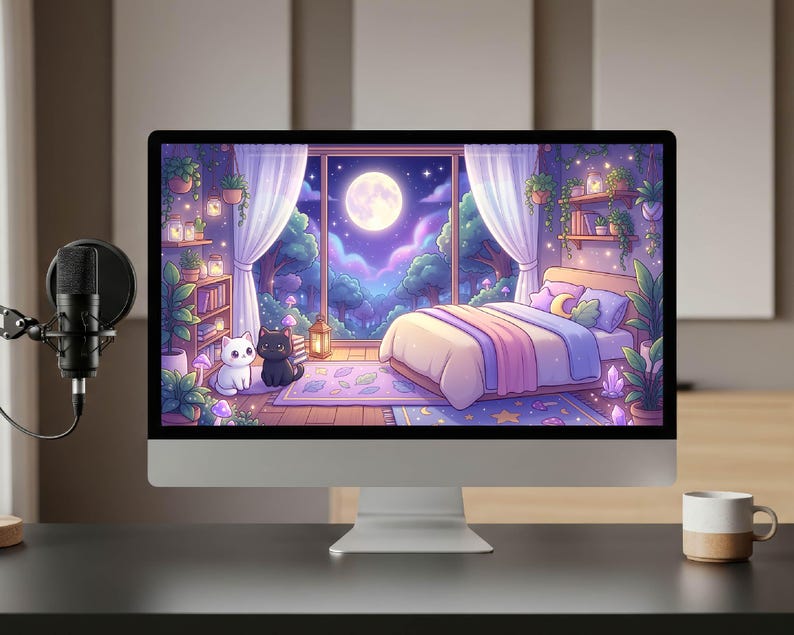 Anime Animated Background| Moonlit Forest Room, Cozy Woodland Night ...