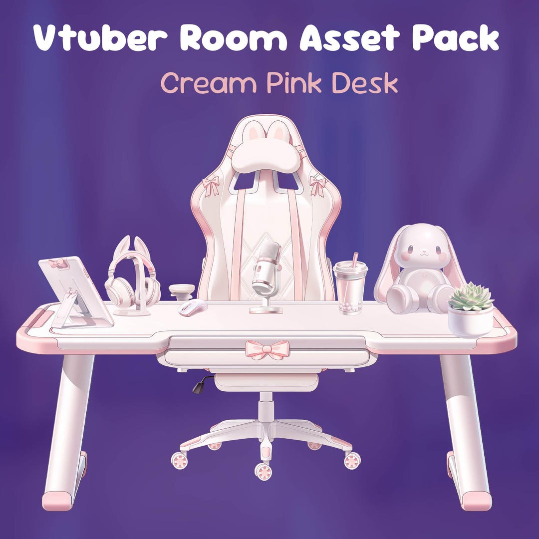 Cream Pink Vtuber Room Asset Pack and Background : Sweet Bunny | Gaming ...