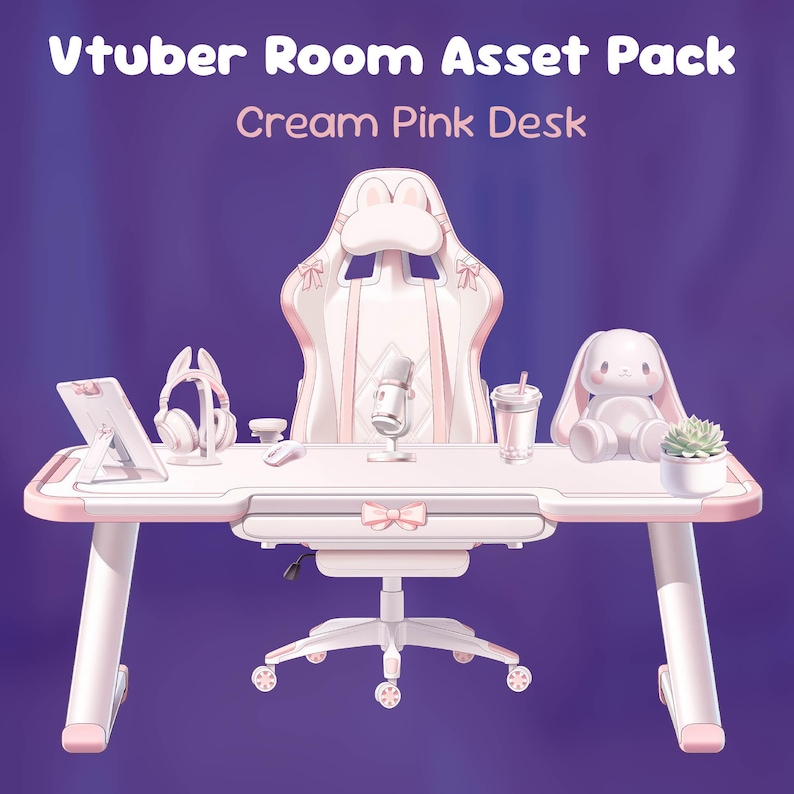 Cream Pink Vtuber Room Asset Pack and Background : Sweet Bunny | Gaming ...