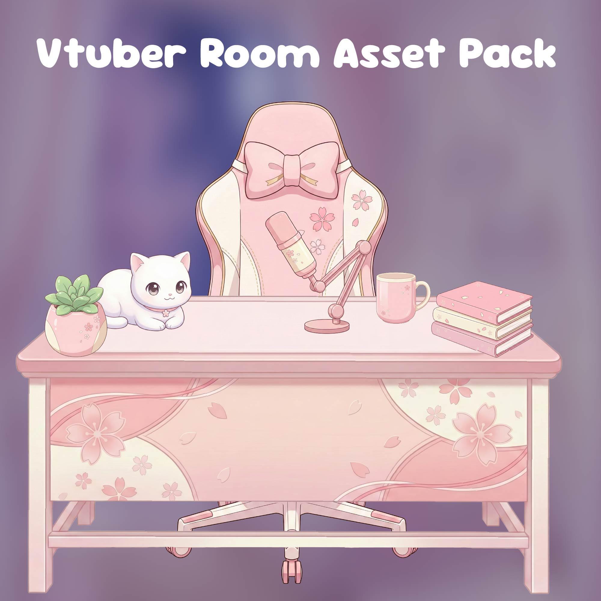 Pastel Vtuber Room Asset Pack and Background : Pink Sakura | Gaming ...