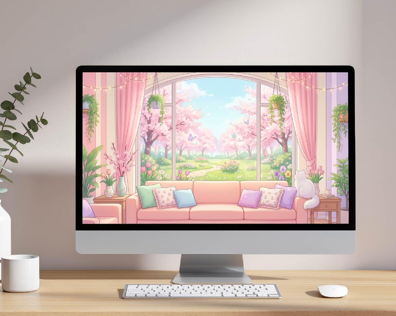 Anime Animierter Hintergrund | Frühlingsblüte Fenster, Gartenansicht ...