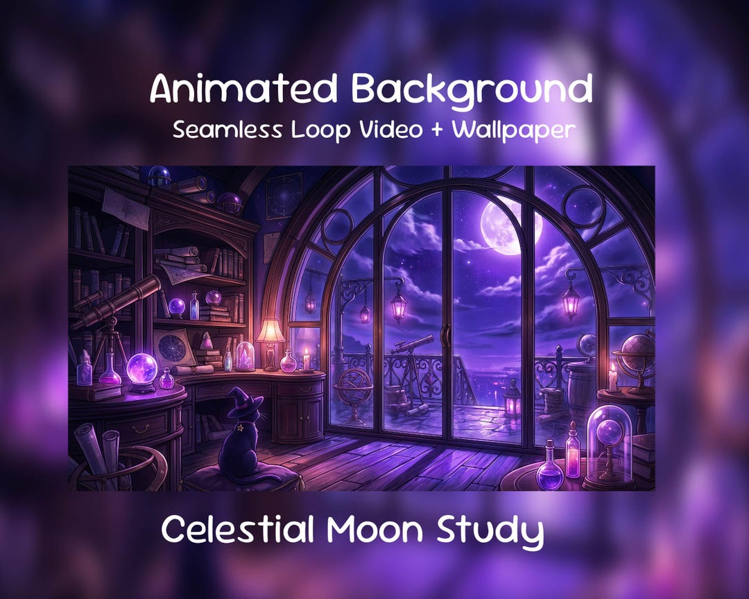 Anime Animated Background| Celestial Moon Study, Mystic Violet ...